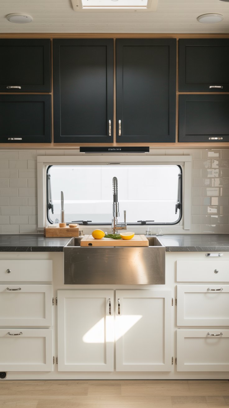 35 Black & White RV Kitchen Remodel Ideas for a Modern Look - rvshowoff.com